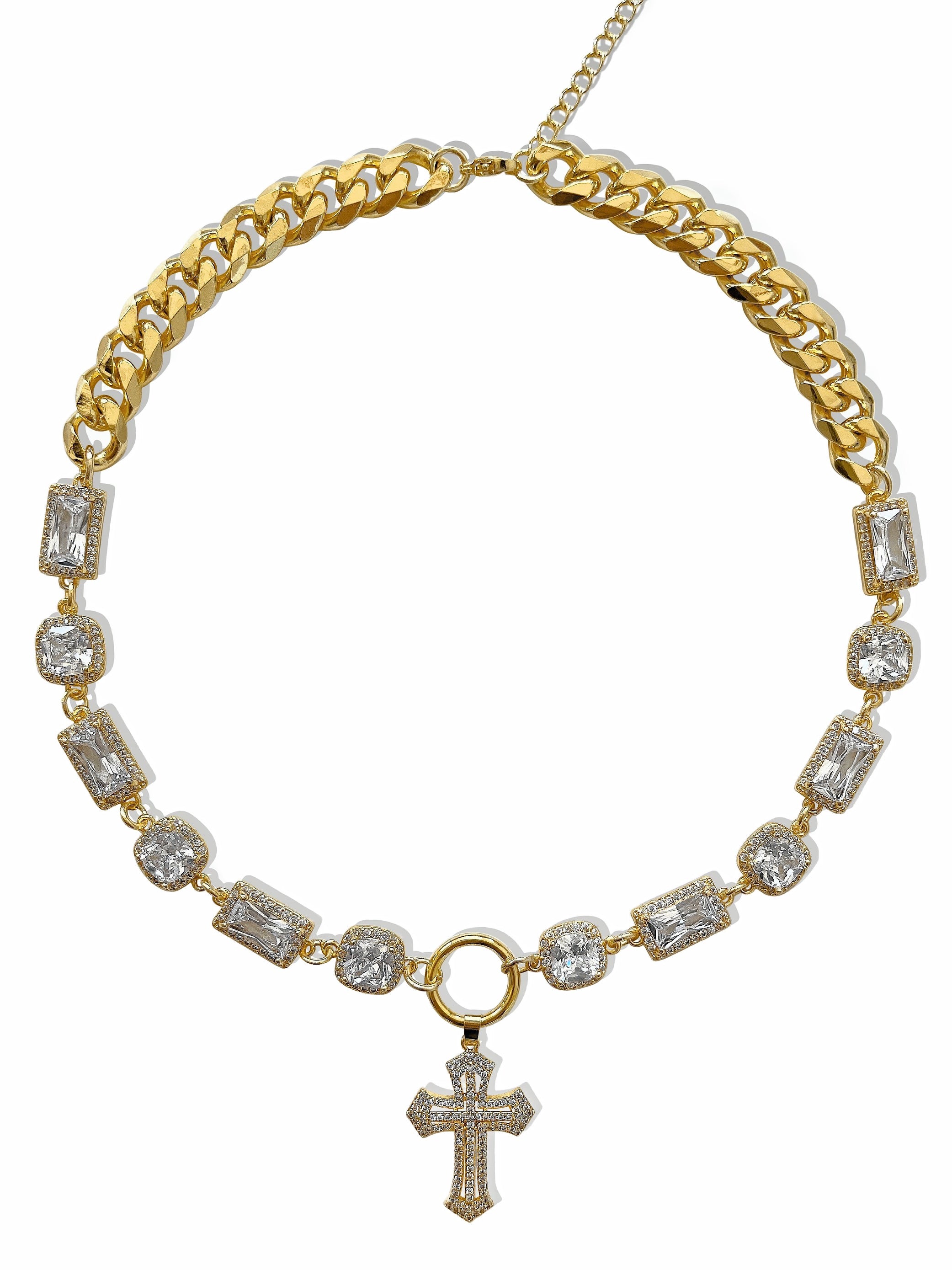 Gold cross choker necklace store